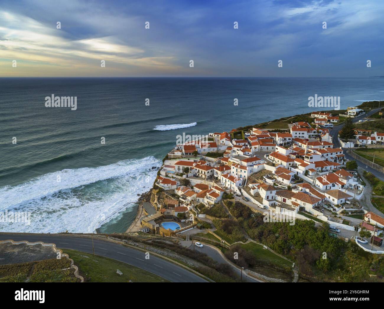 Aerial view of beautiful coastal town Azenhas do Mar in Portugal. The ...