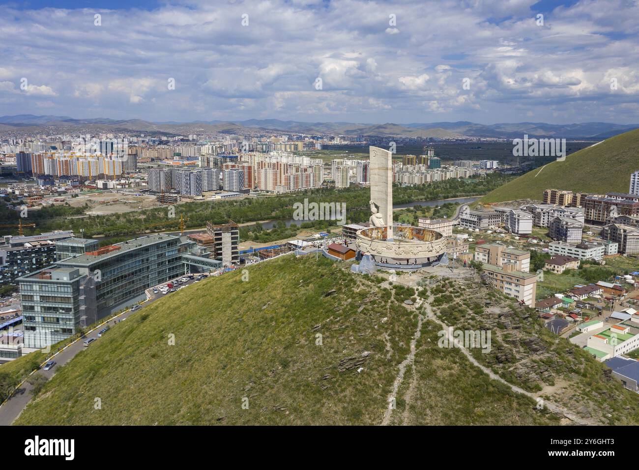 Aerial view and Ulaanbaatar and Memorial to Soviet soldiers on Zaisan ...