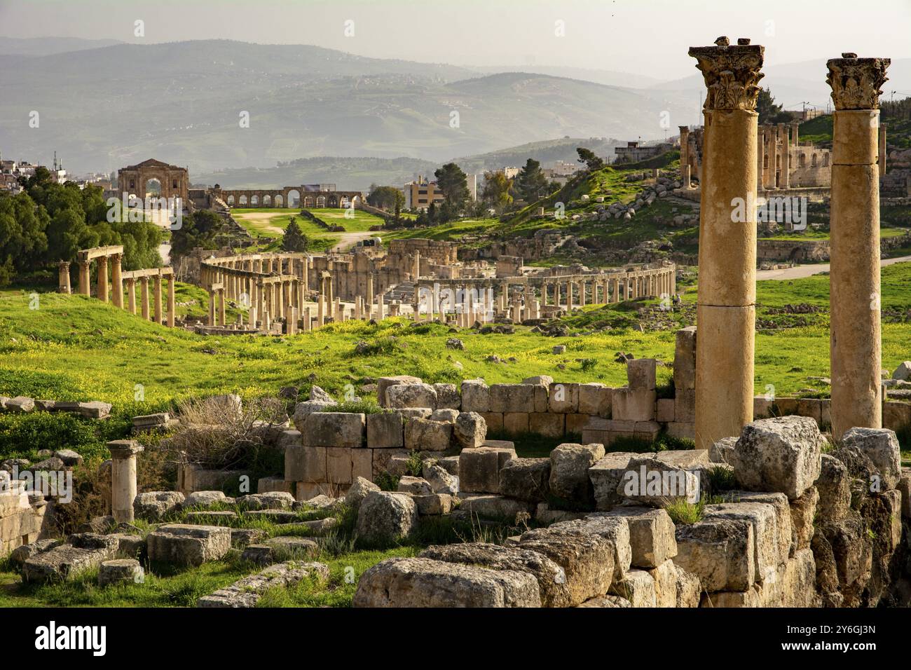 General view of the historical Roman site Gerasa in Jerash, Jordan ...