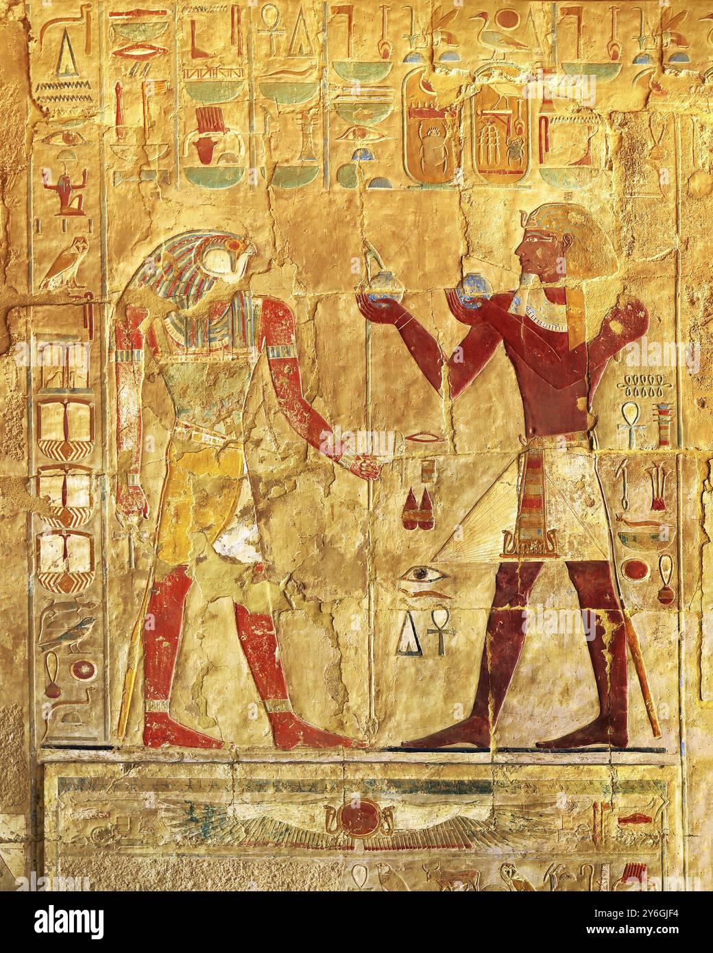 Ancient egypt color images on wall in luxor Stock Photo - Alamy