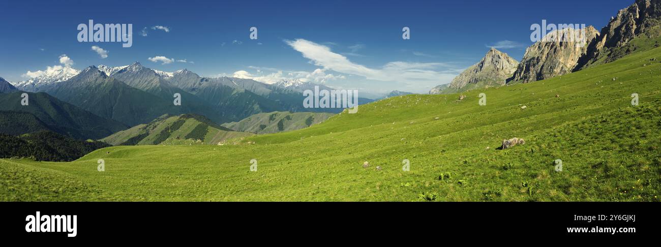Beautiful summer aerial panorama landscape in Caucasus Mountains ...
