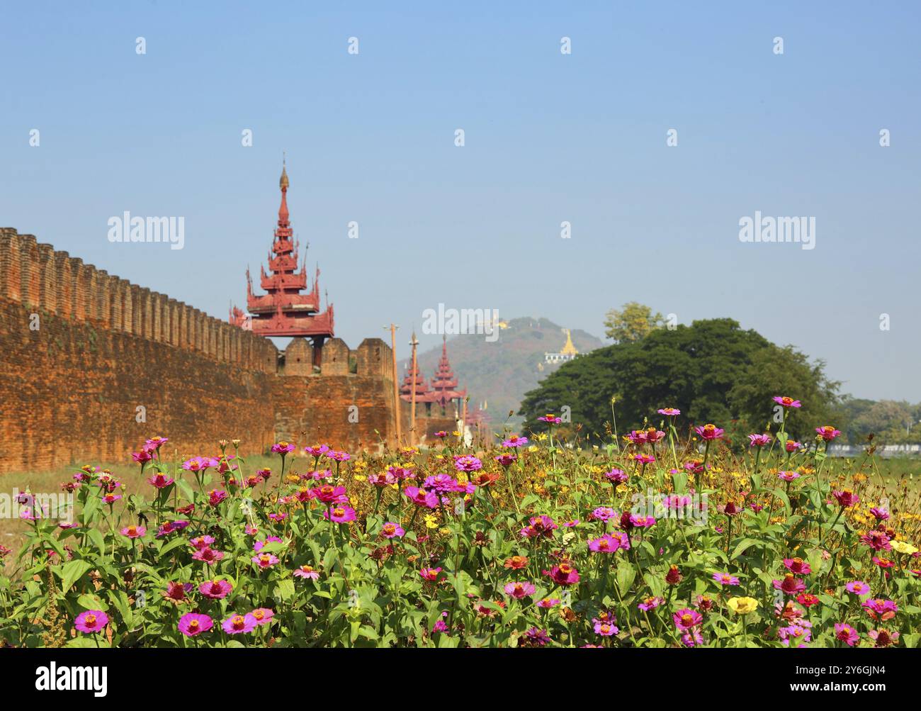 Wall of the Royal Palace and Mandalay Hill in Myanmar (Burma Stock ...