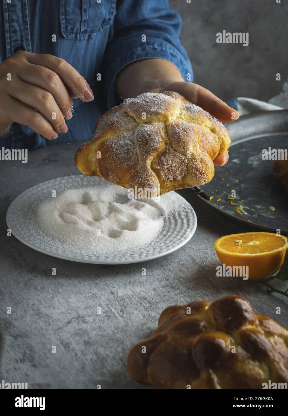 Food, Food, Woman preparing Pan de muertos bread of the dead for ...