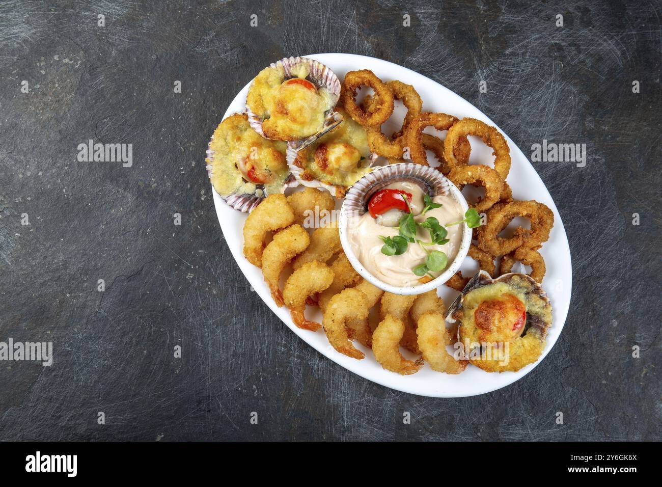Food, PERUVIAN FOOD. Piqueo caliente. Hot seafood platter fried shrimps ...