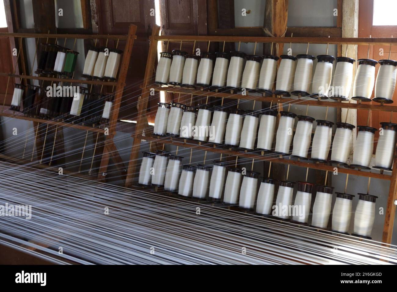 White silk thread on the weaving tool, Inle lake, Myanmar (Burma Stock ...