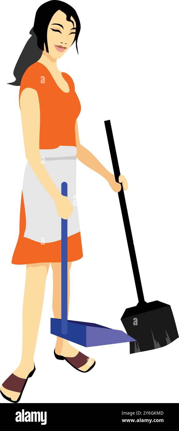 Beauty Girl Sweeping Stock Vector Image & Art - Alamy