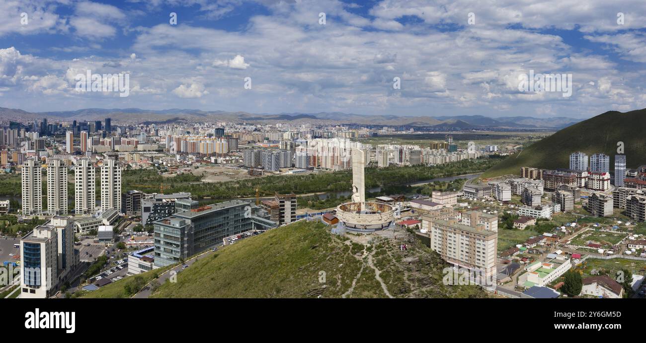 Aerial panorama view of Ulaanbaatar city and Memorial on Zaisan Tolgoi ...