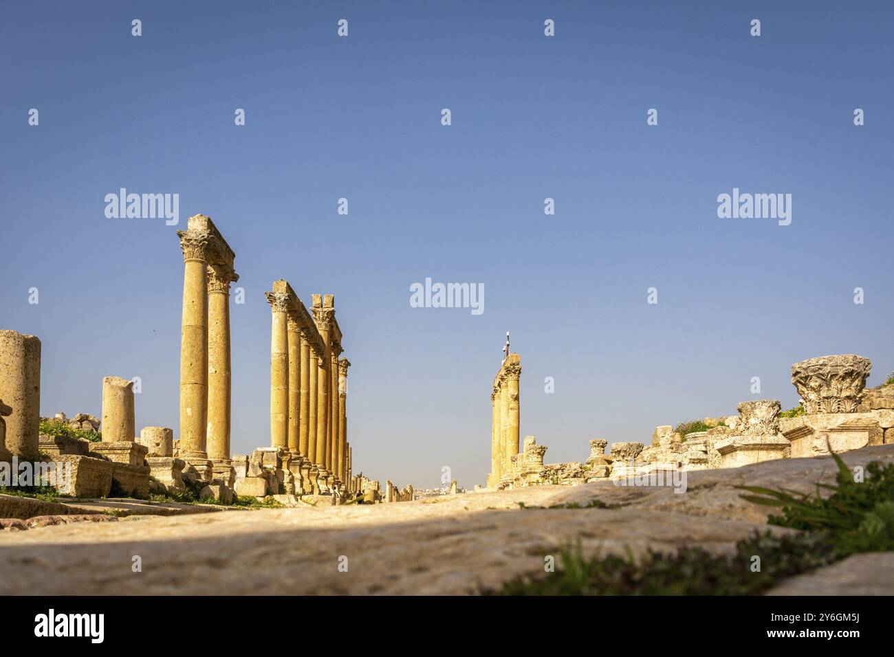 Low angle view of the pillars of the Colonnaded Street at the Roman ...