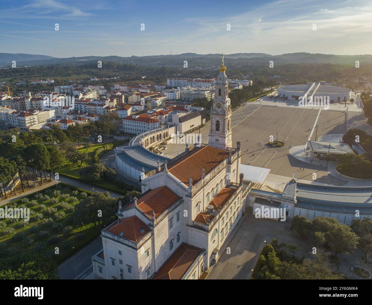 Aerial view of cathedral complex and the Church in Fatima, Catholic ...