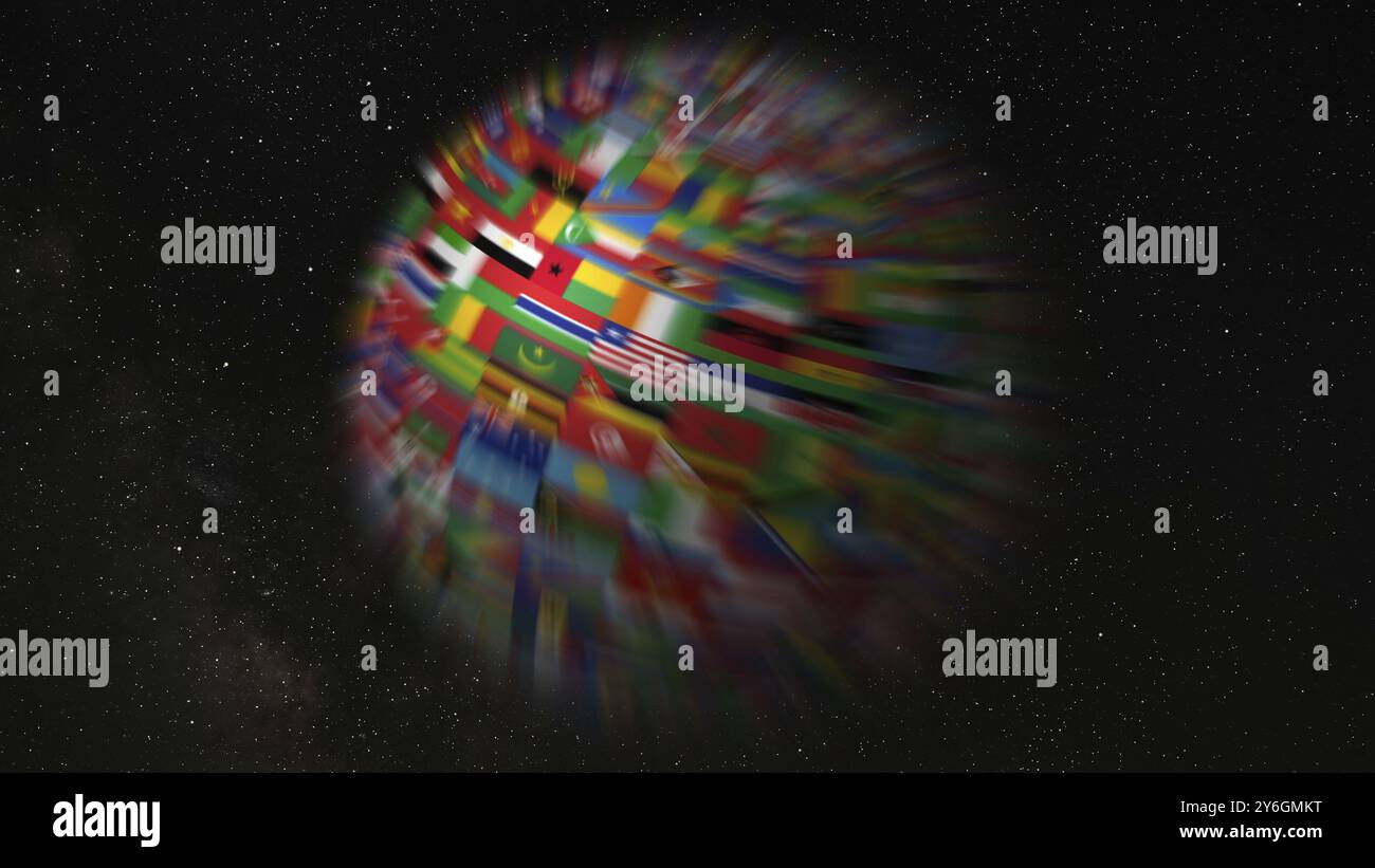 World flags sphere. Rotating planet in spase Stock Photo - Alamy