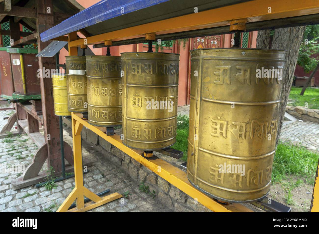 Prayer wheels at the Gandantegchinlen buddhist monastery in Ulaanbaatar ...
