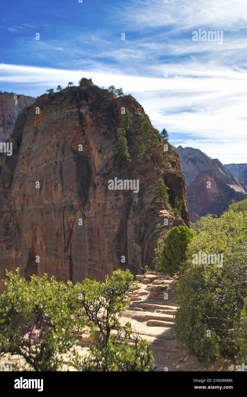Hiking trail at Angels Landing in Zion national park, Utah, USA. Travel ...