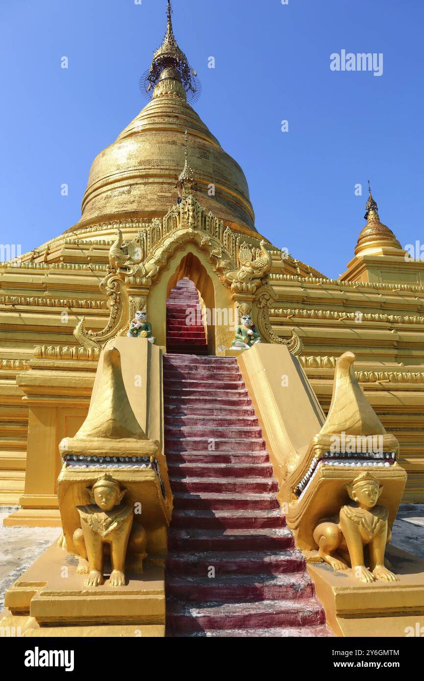 The main golden pagoda in Kuthodaw temple at Mandalay city, Myanmar ...