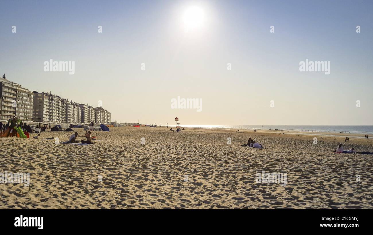 Wenduine, Belgium, September 2020: People enjoying an indian summer ...