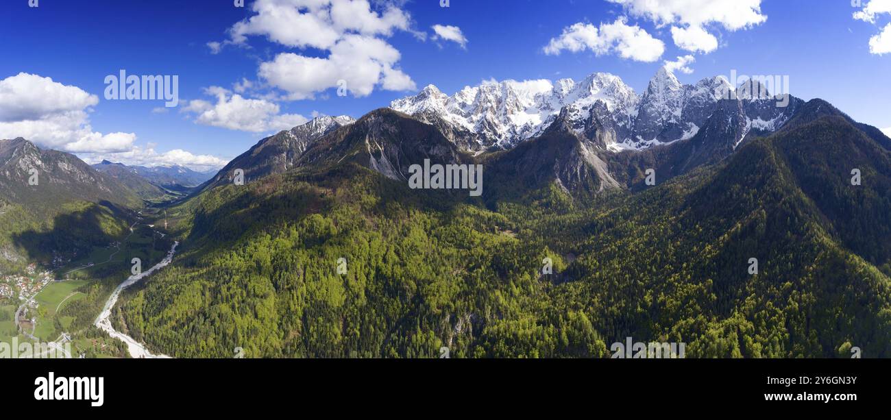 Aerial panorama view on mountains in Triglav national park in Slovenia ...