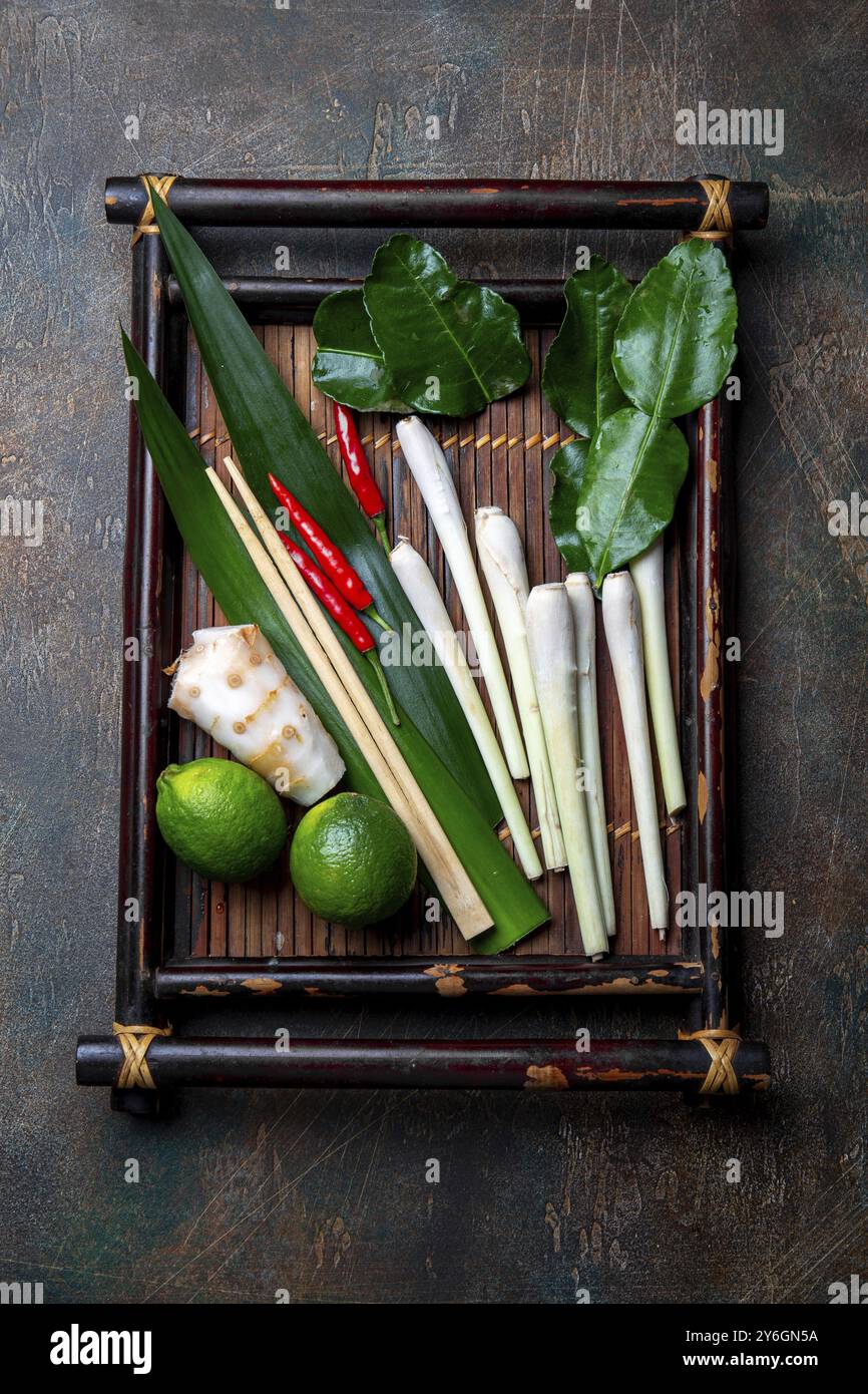 Food, Thai herbs and spices for thai cuisine on autentic thai tray, top ...