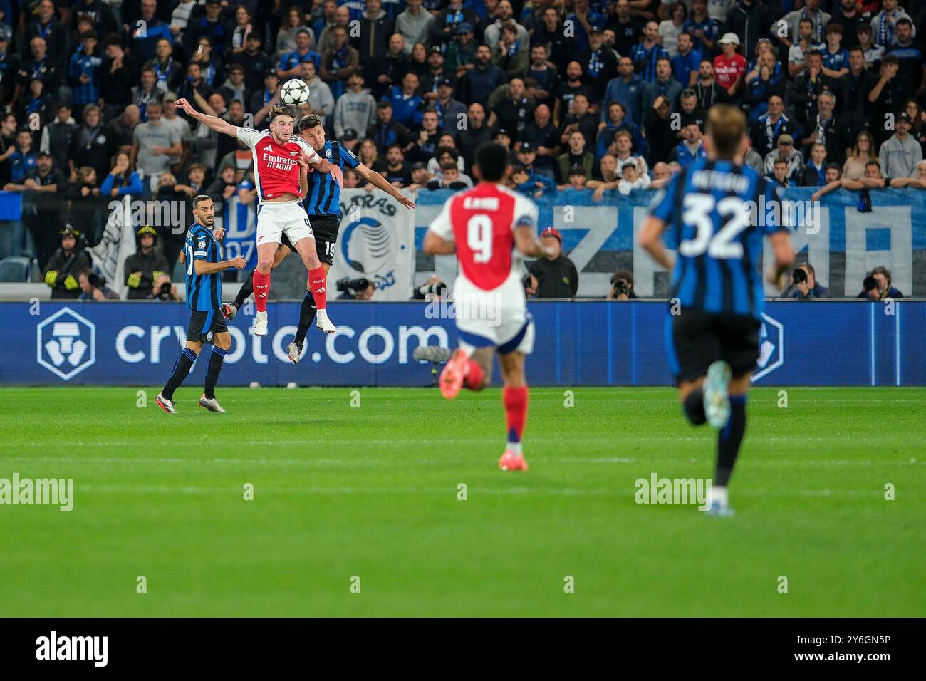 Duel between Ben White of FC Arsenal and Berat Djimsiti of Atalanta BC ...