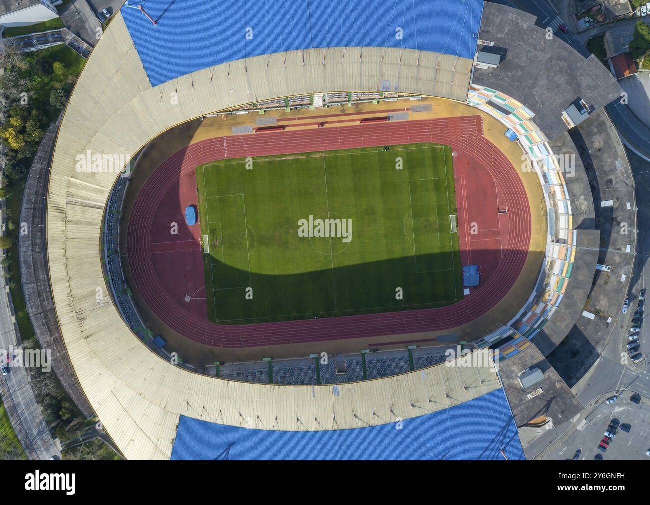 Aerial top view of city football soccer stadium Stock Photo - Alamy