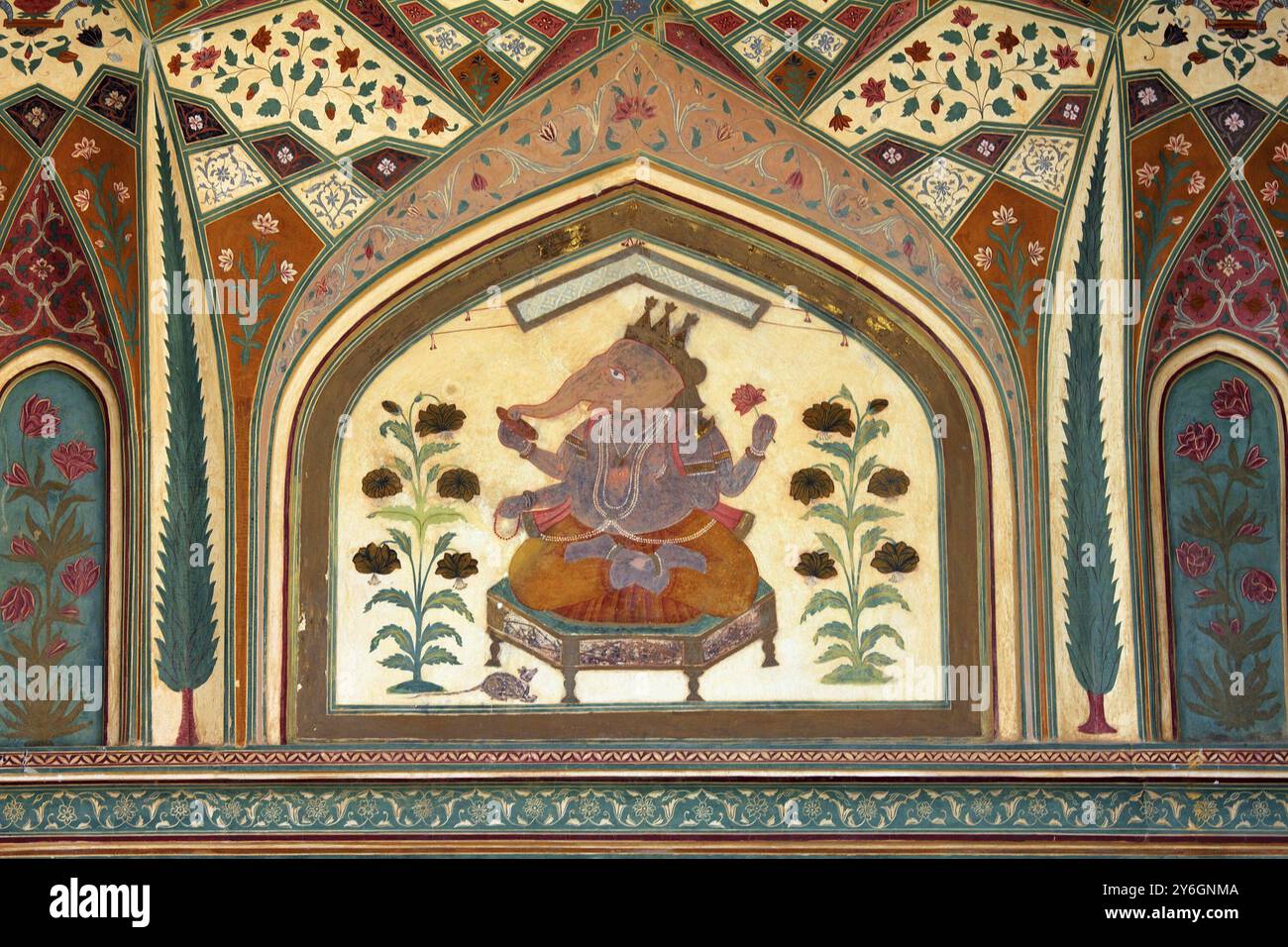 Paint on wall of palace in Jaipur fort India Stock Photo - Alamy