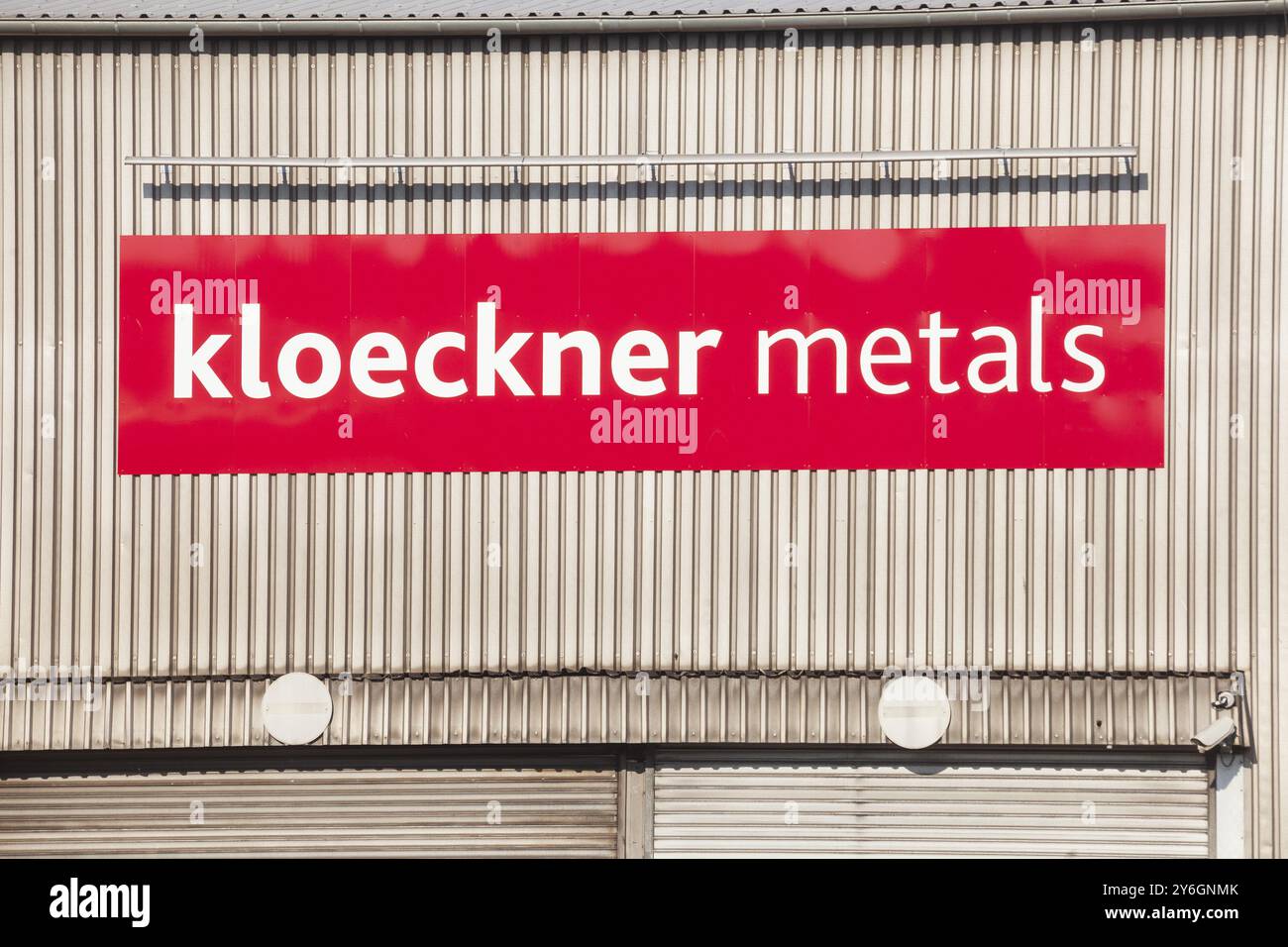 Logo of the steel company Kloeckner Metals on a harbour shed, Bremen ...