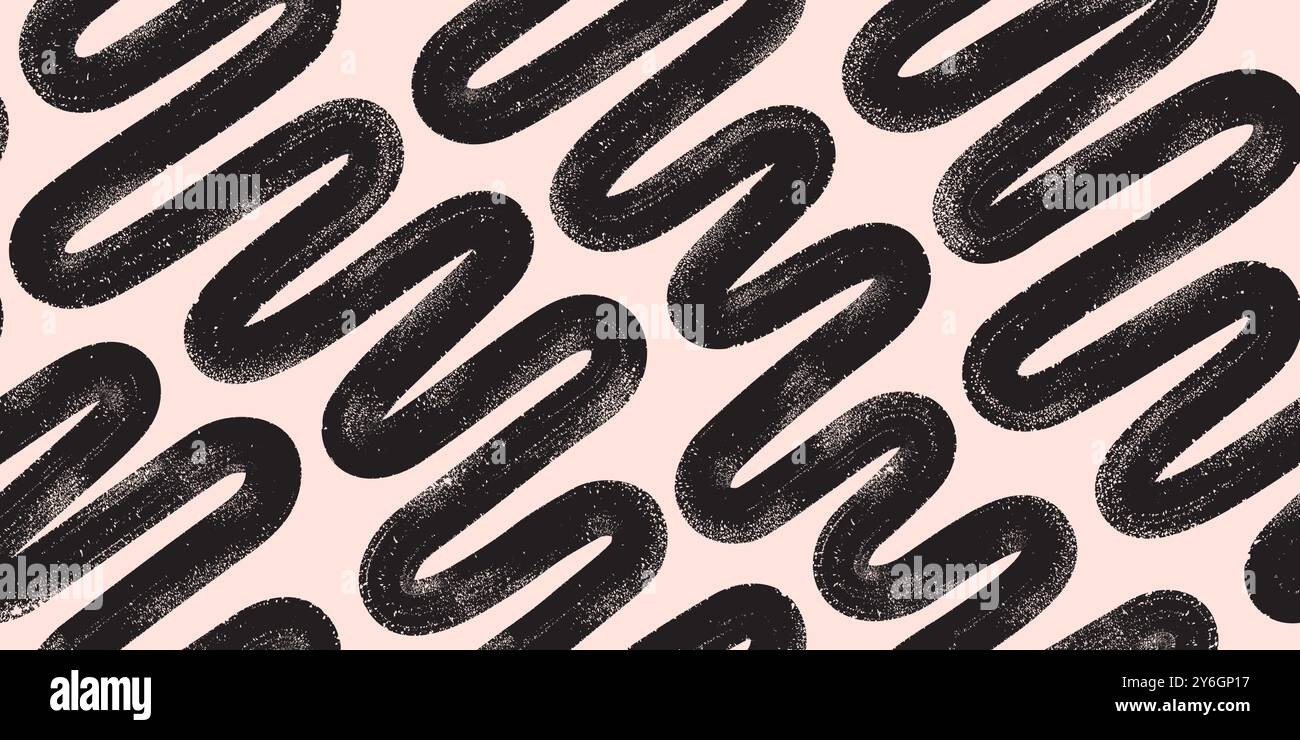 Hand drawn grunge bold brush wavy lines background. Curly curved ...