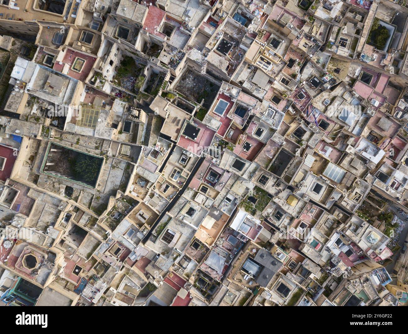 Aerial top view of the old Medina in Fes, Morocco (Fes El Bali Medina ...