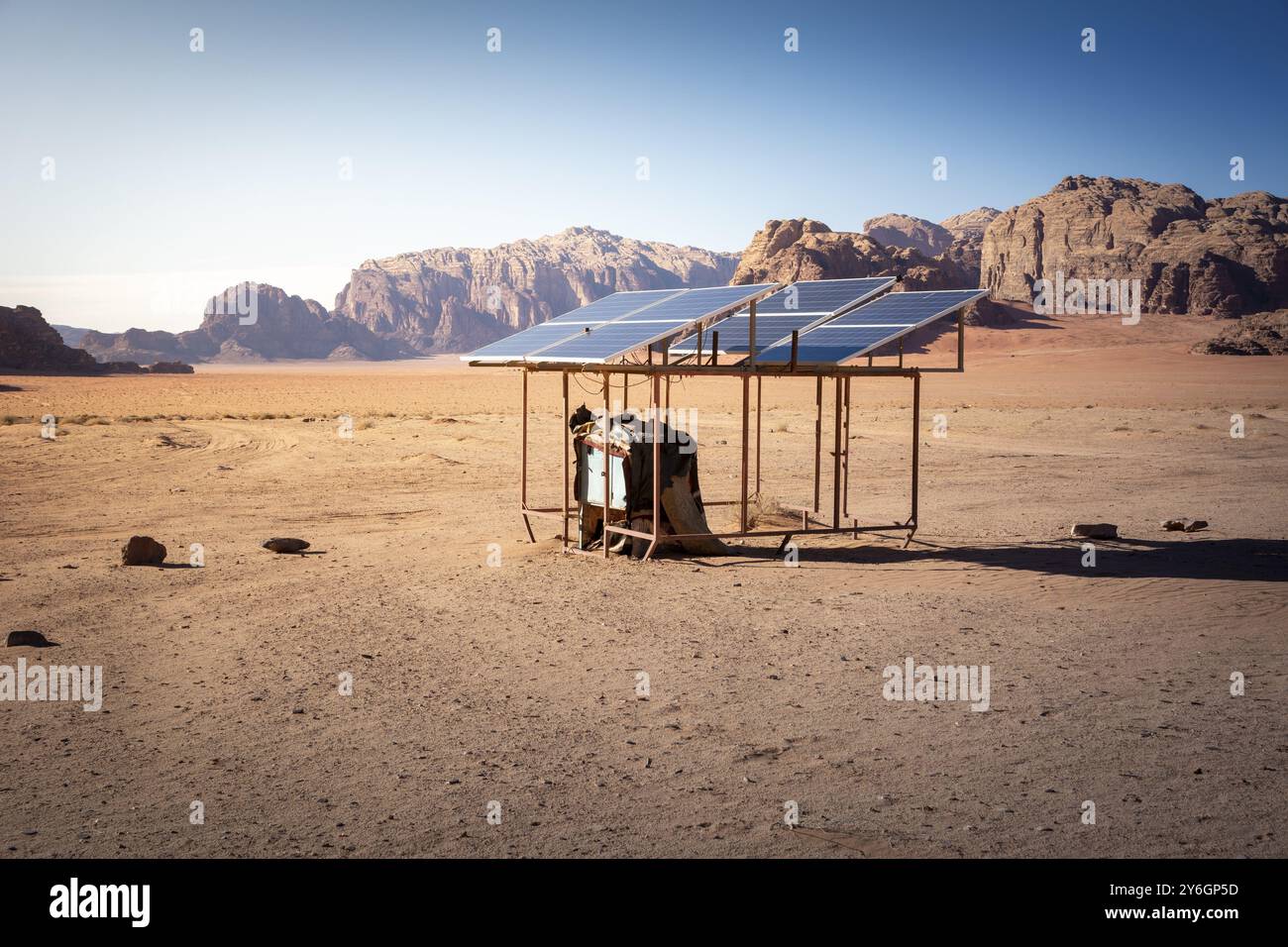 Off-grid and small scale solar installation in the desert Stock Photo ...