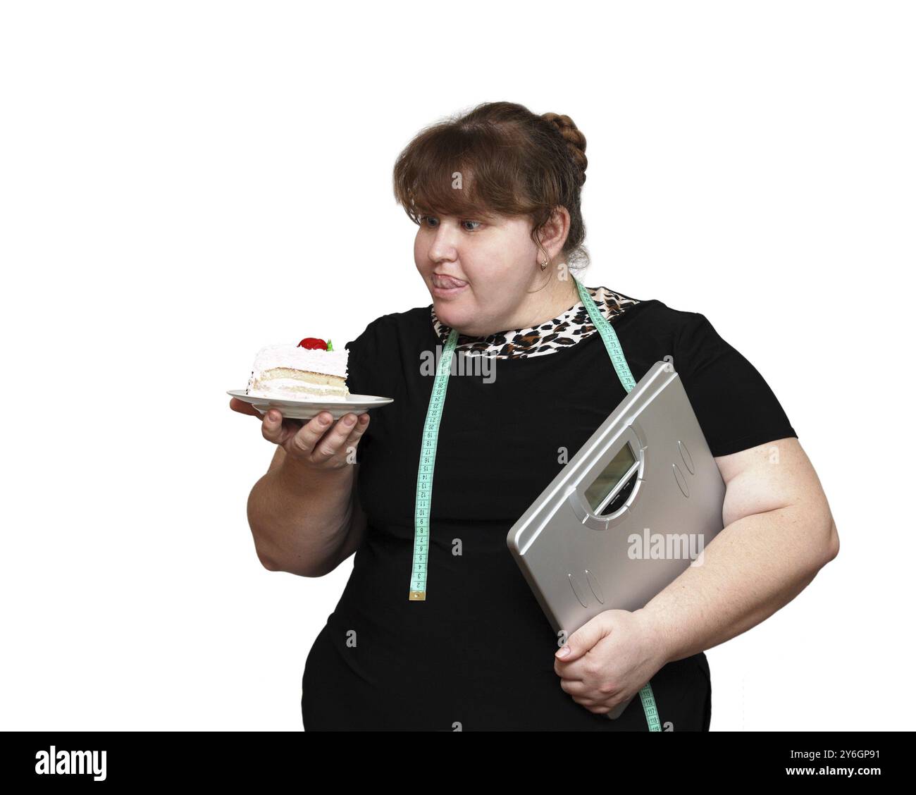 Overweight woman eating cake hi-res stock photography and images - Alamy