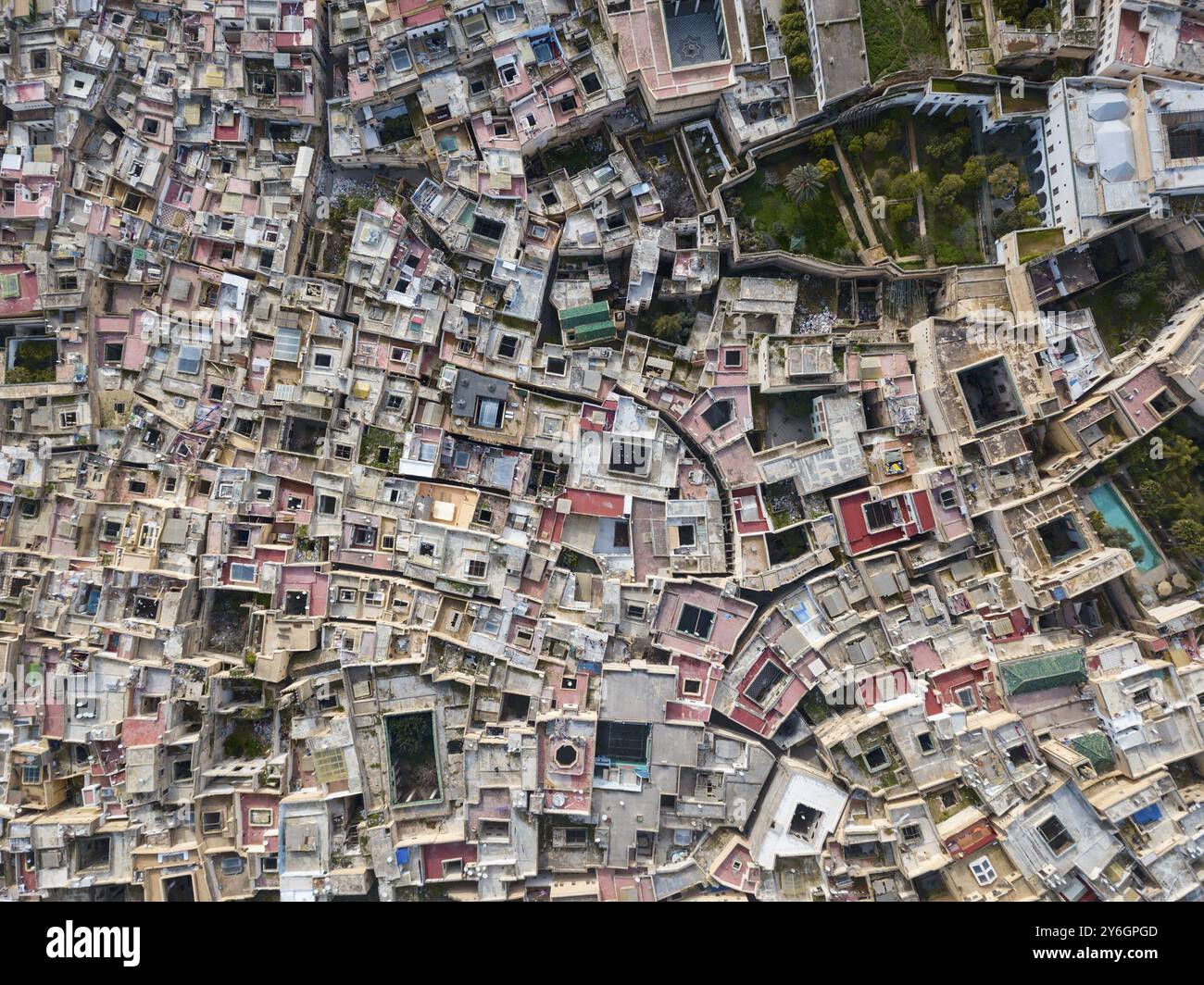 Aerial top view of the old Medina in Fes, Morocco (Fes El Bali Medina ...