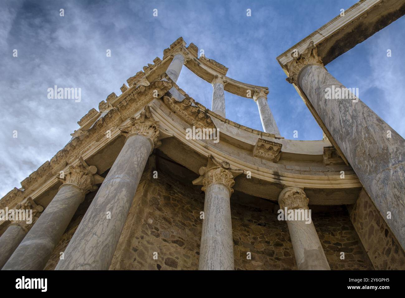 Detail view of the Roman Theatre columns in Merida, Spain, Europe Stock ...