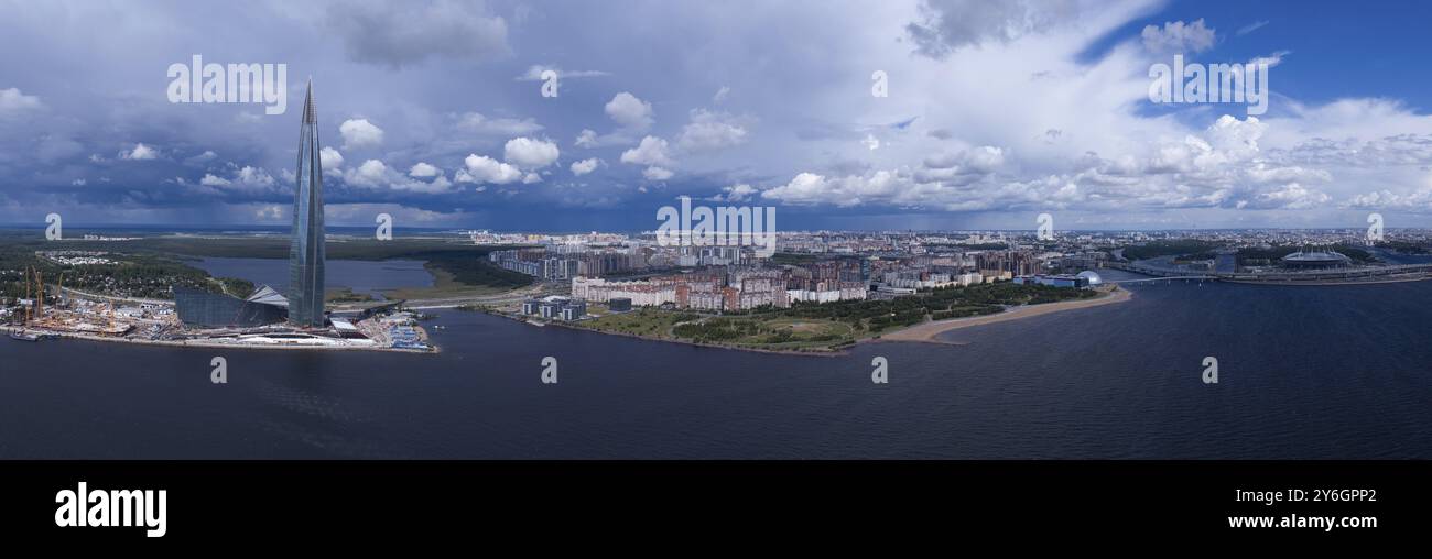 Aerial panorama of St. Petersburg, the skyscraper Lakhta Center and the ...
