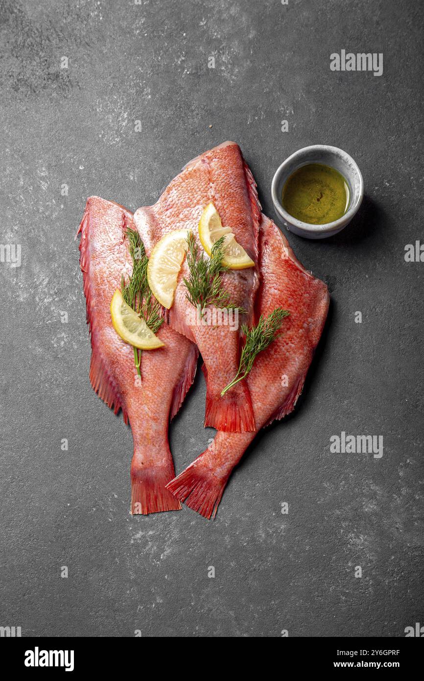 Food, Food, Fresh red sea bass on blue background Stock Photo - Alamy