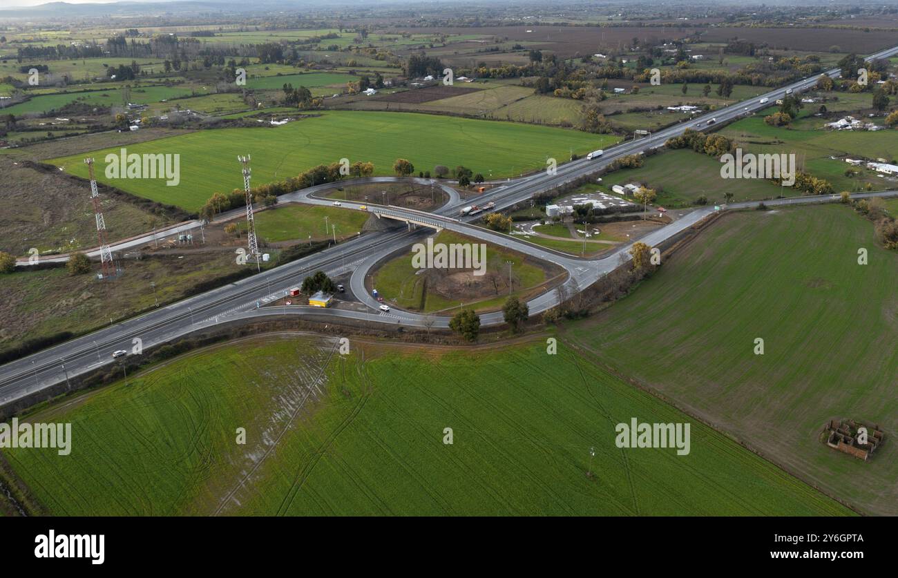 Aerial drone view road junction on Pan American highway en Chile Stock Photo - Alamy