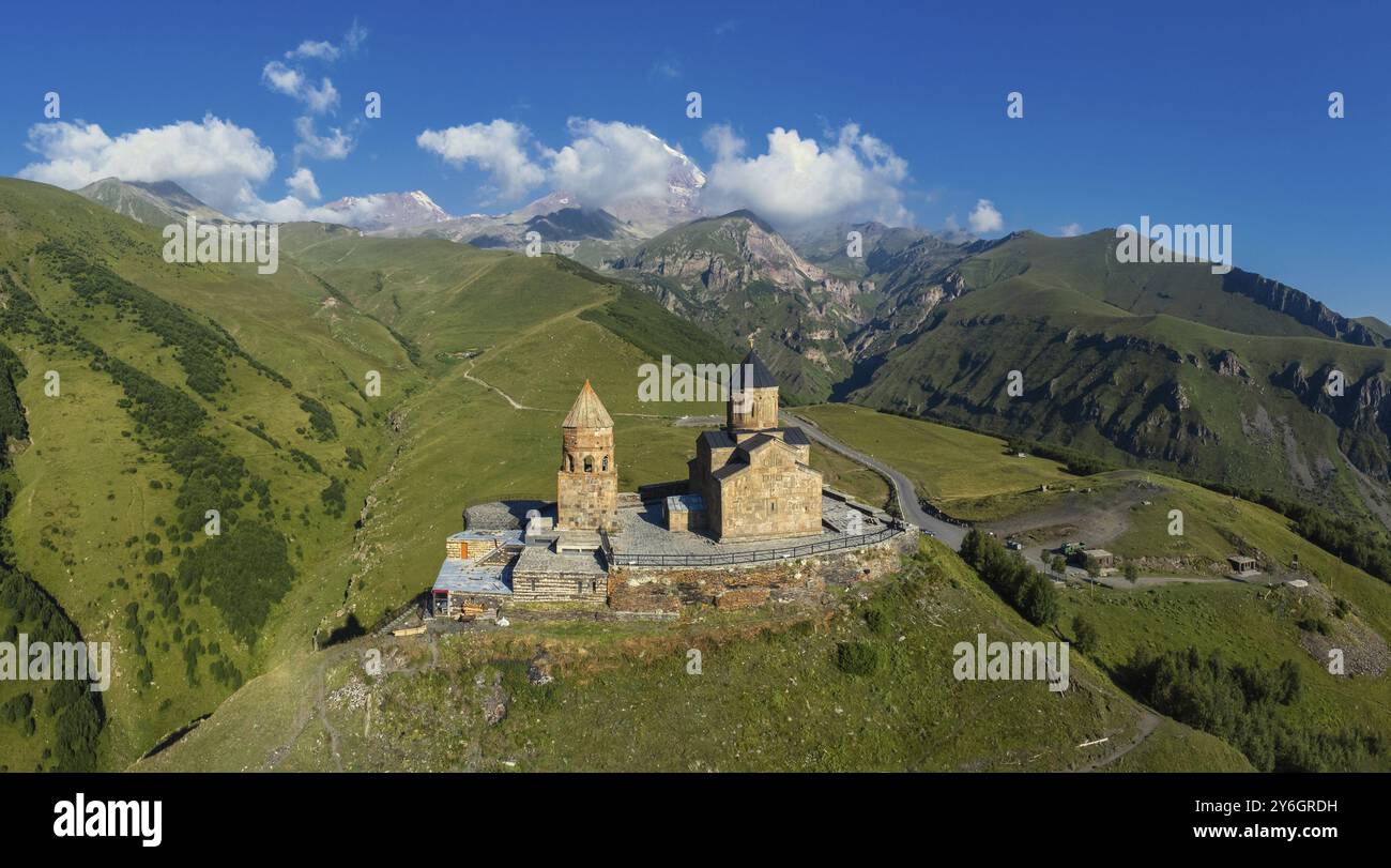 Panorama of Gergeti Trinity Church, Stepantsminda (Kazbegi), Georgia ...