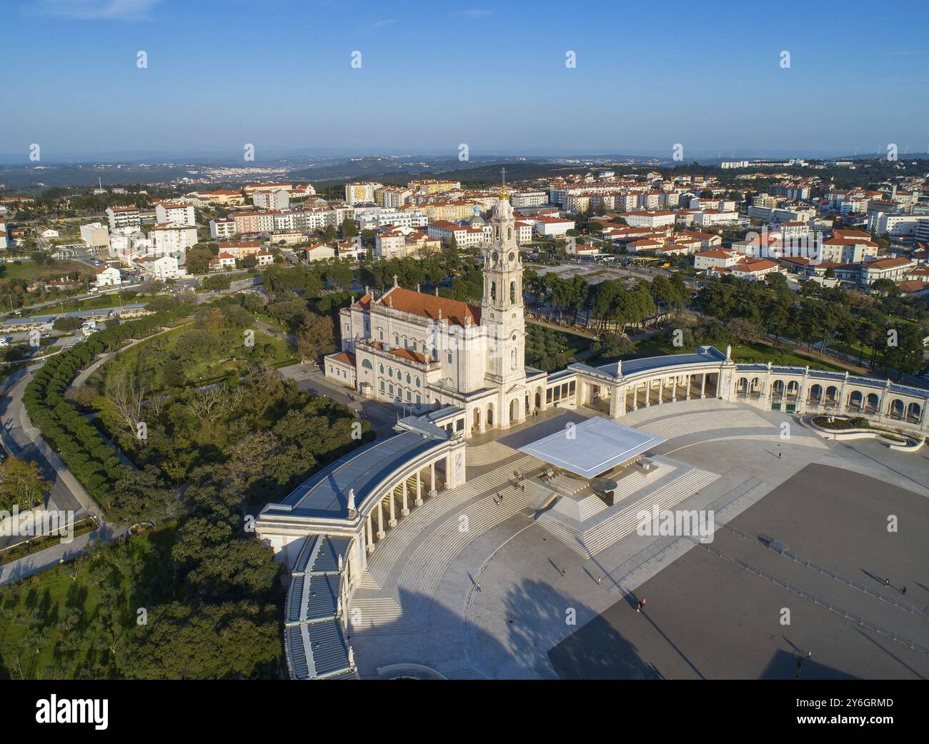 Aerial view of cathedral complex and the Church in Fatima, Catholic ...