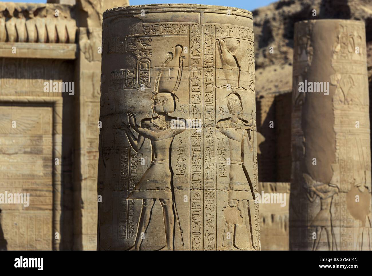 Column in ancient egypt temple with images and hieroglyphics Stock ...