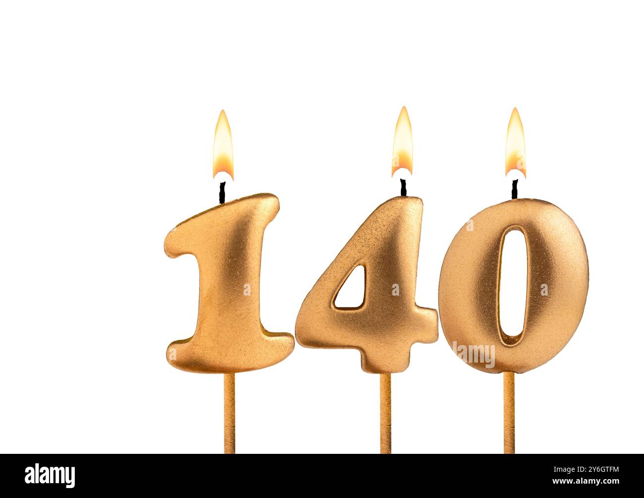 Birthday number 140 - Golden candle on white background Stock Photo - Alamy