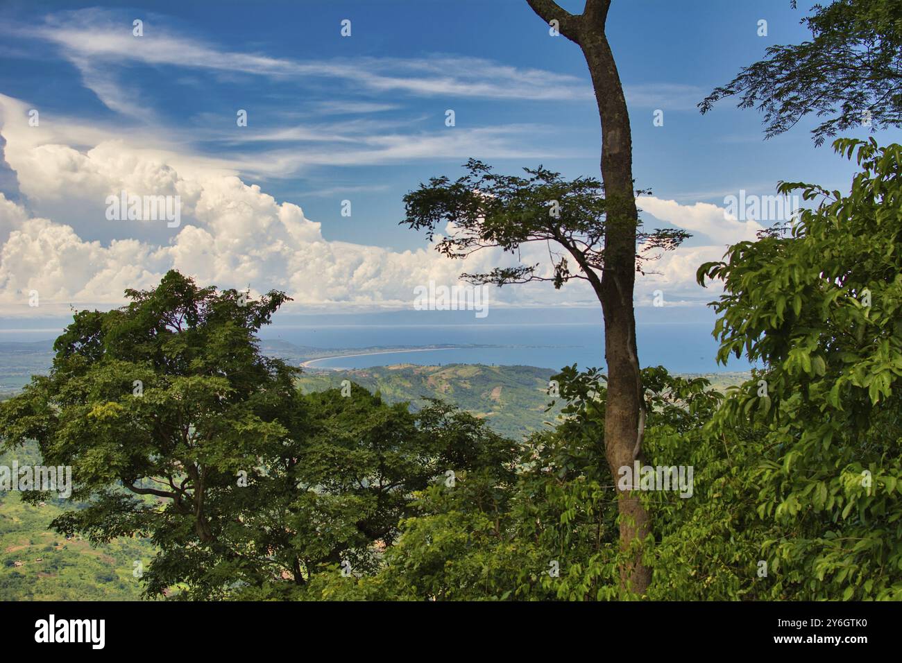 Landscape view on Lake Malawi, as seen on the road S103 to Livingstonia ...