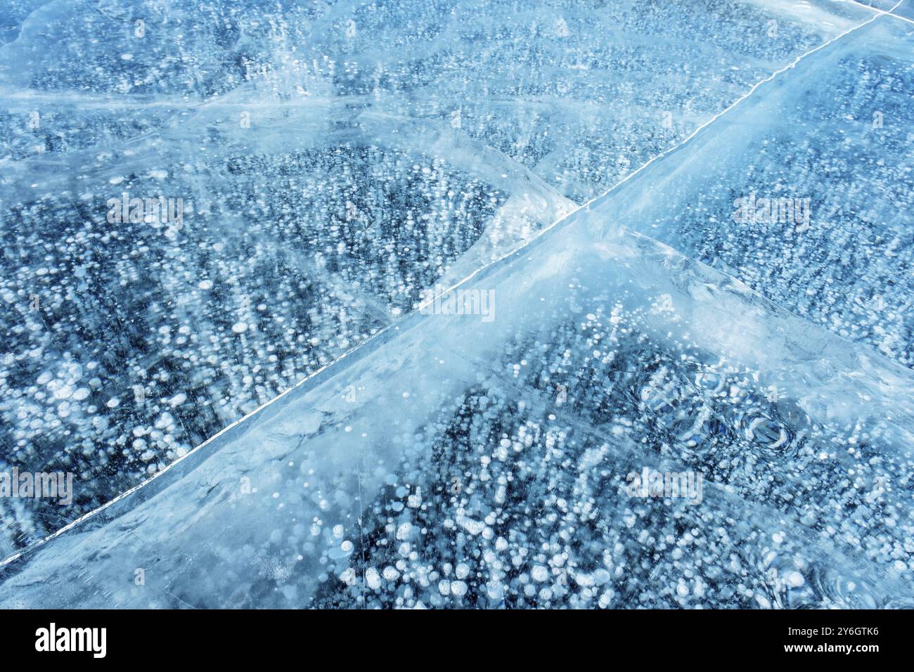 Beautiful transparent blue ice and frozen methane bubbles on Baikal ...