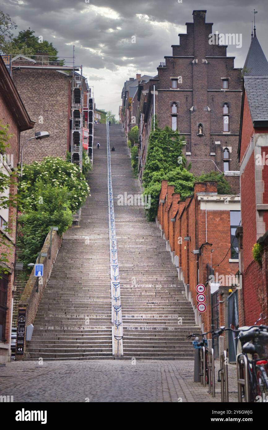 Liege, Belgium, June 2021: Famous Montagne de Bueren stairs in Liege ...