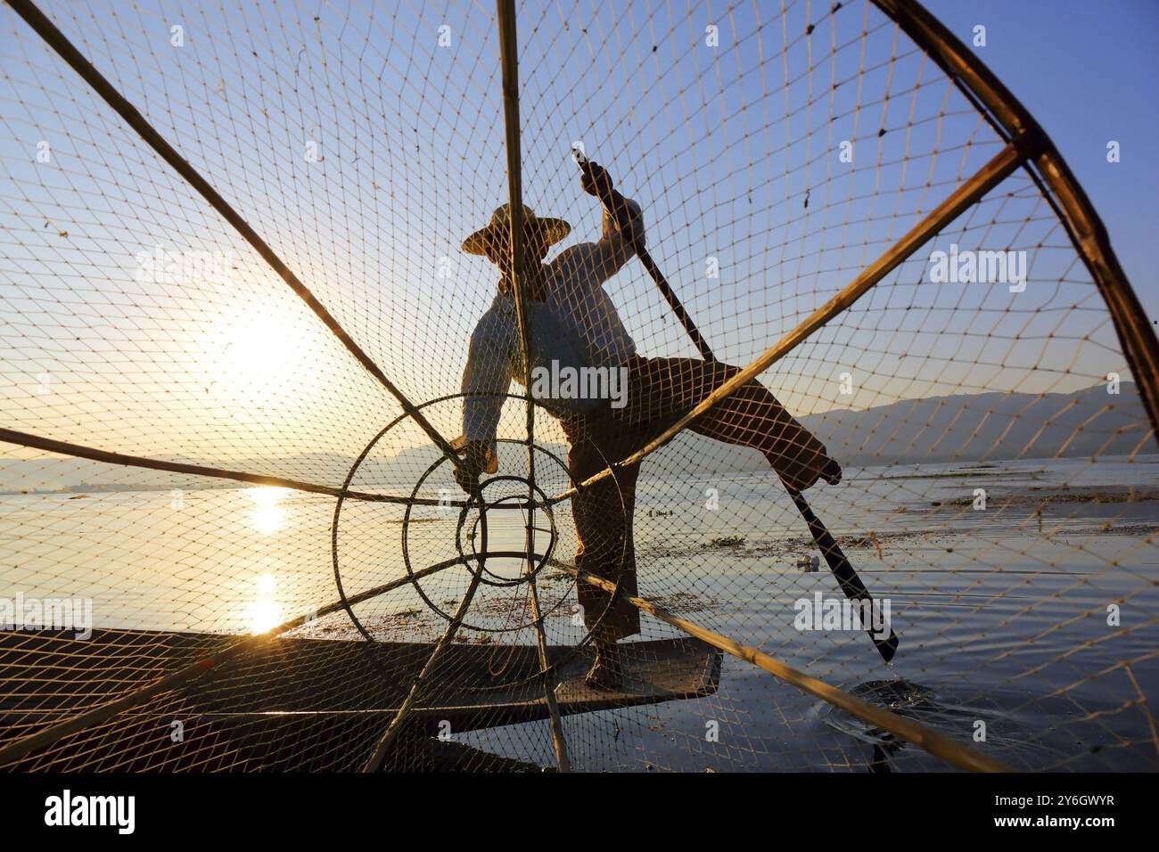 Myanmar travel attraction landmark, Traditional Burmese fisherman with ...
