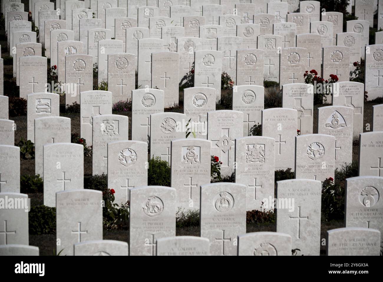 Ypres, Passchendaele, Belgium 08/2018: graves of Tyne Cot military ...