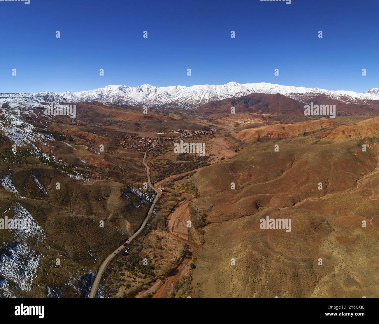 Aerial panorama landscape with road in Atlas Mountains in Morocco Stock ...