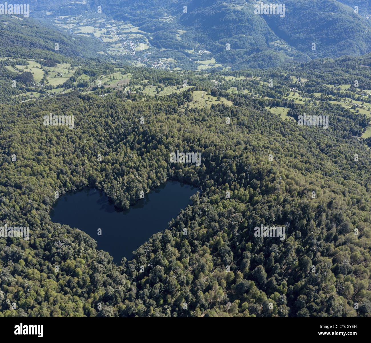 Heart lagoon, Laguna Corazon, Chile. Drone top down view go lagoon with ...