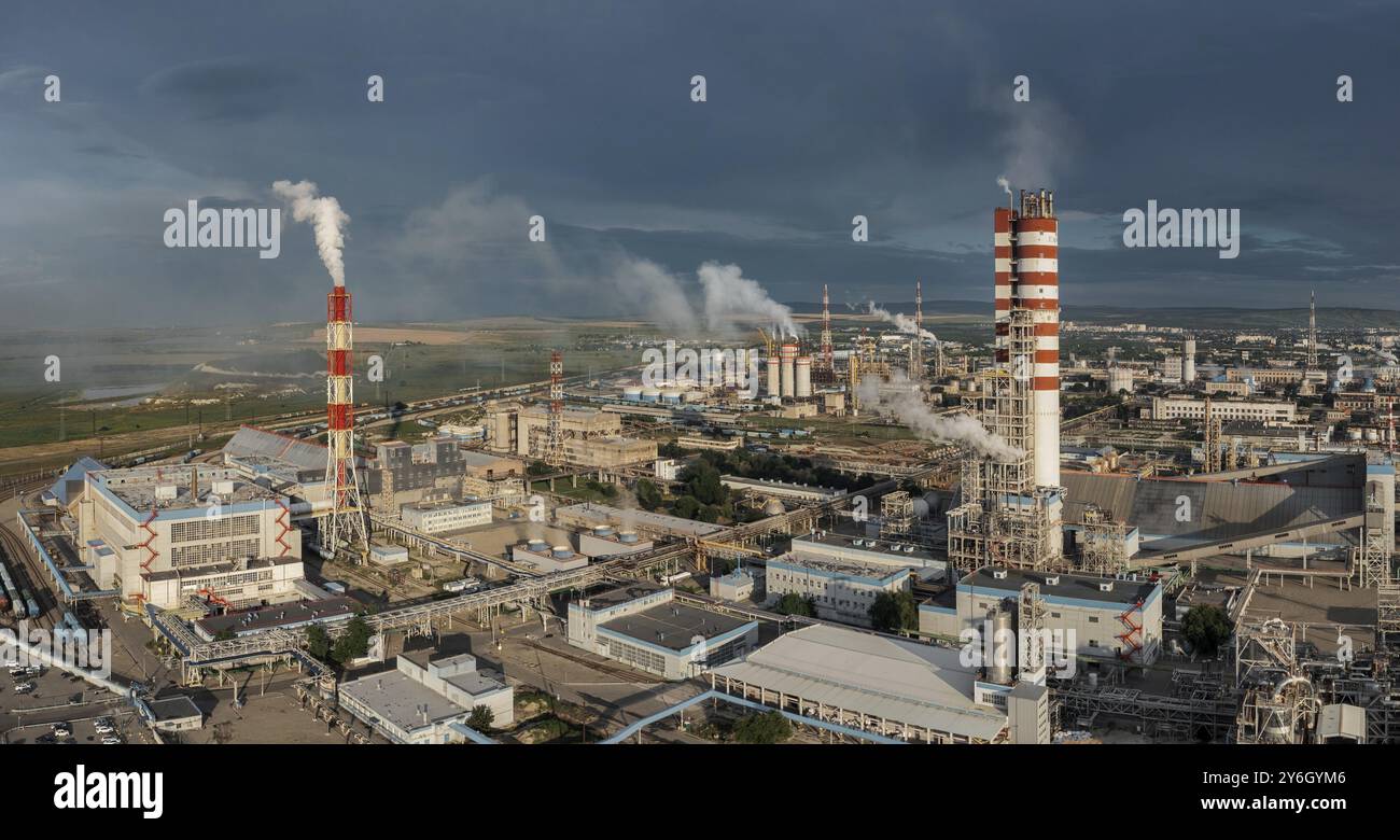 Aerial panorama view of oil and gas refinery plant, Business ...