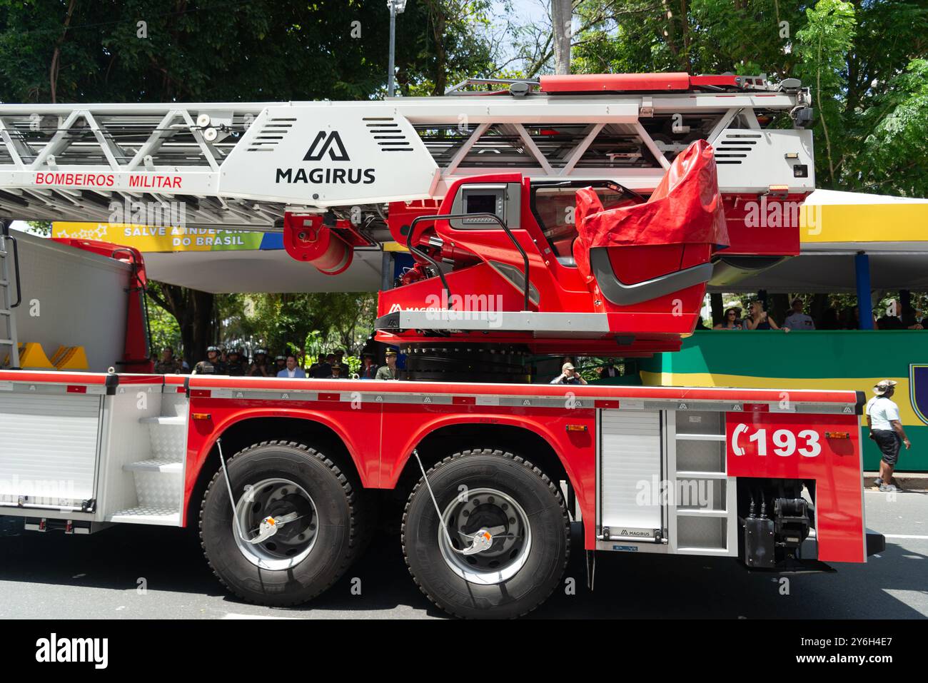Salvador, Bahia, Brazil - September 07, 2024: A fire brigade ladder ...