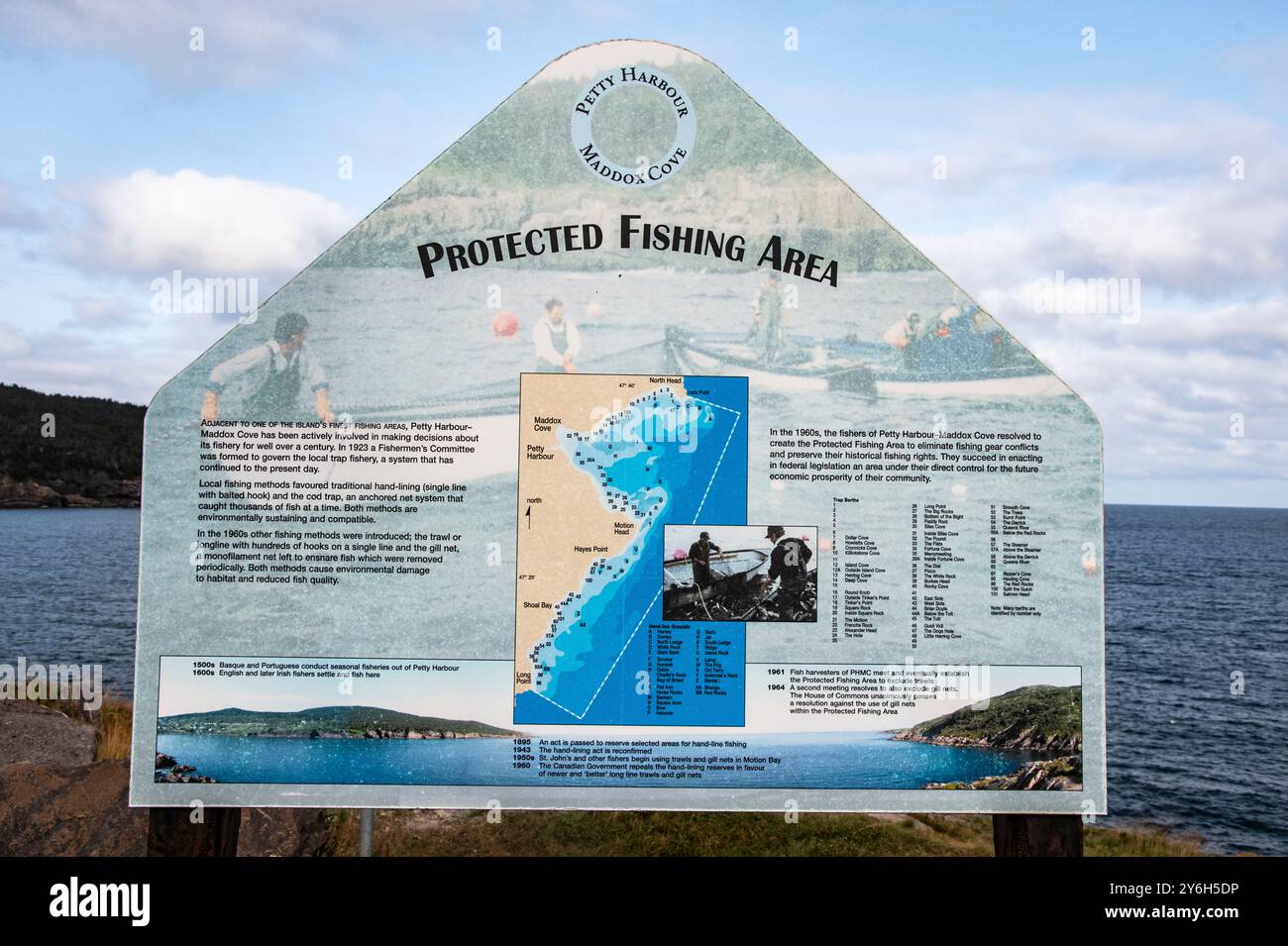 Protected fishing area sign on NL 11 in Petty Harbour-Maddox Cove ...