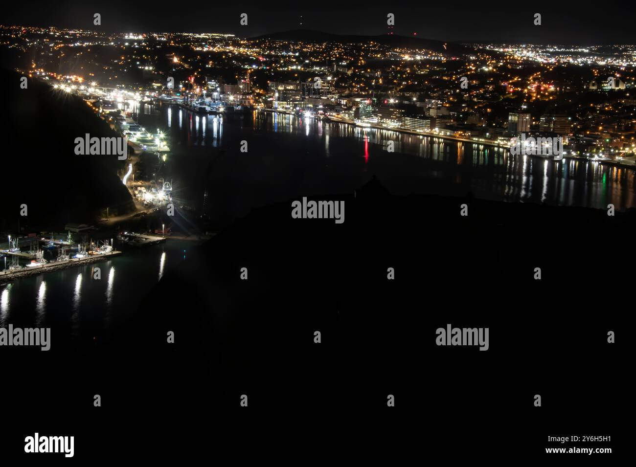 The harbor and downtown at night in St. John's, Newfoundland & Labrador ...