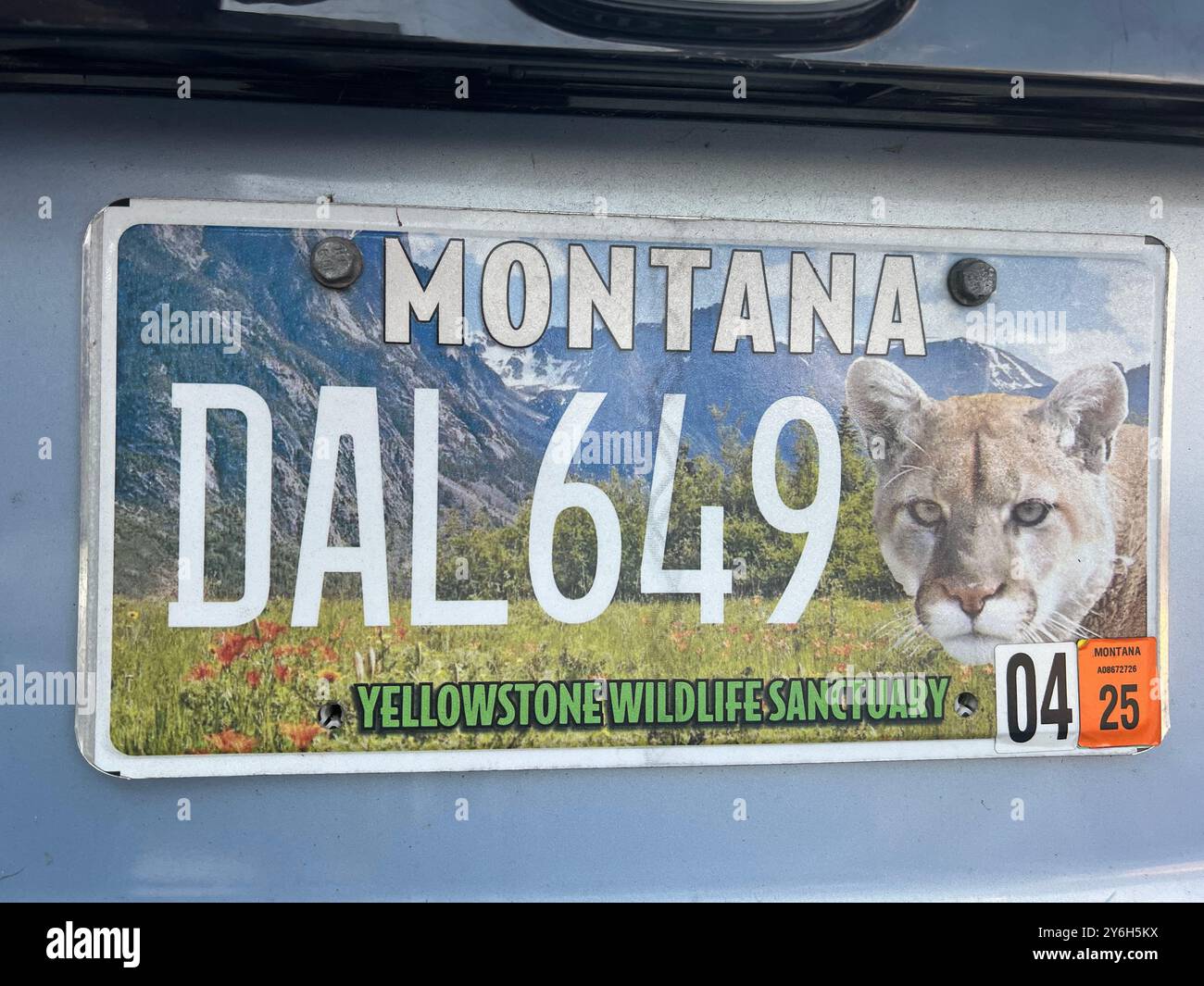 Montana license plate, promoting the Yellowstone Wildlife Sanctuary ...