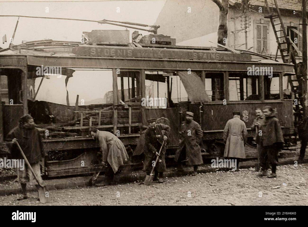March 1916, Paris: St Denis. Explosion . People clearing out The debris ...
